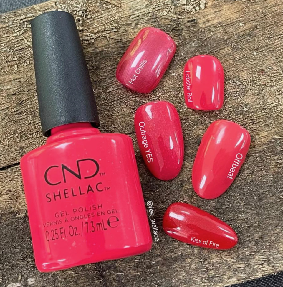 Shellac Outrage Yes לק ג'ל היפואלרגני בצבע אדום תות עם שימר זהב | לק ג ...