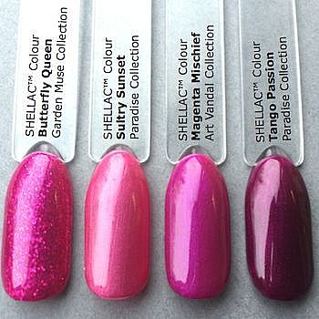 Shellac Sultry Sunset לק ג'ל היפואלרגני בצבע ורוד סגלגל מטאלי אטום ...